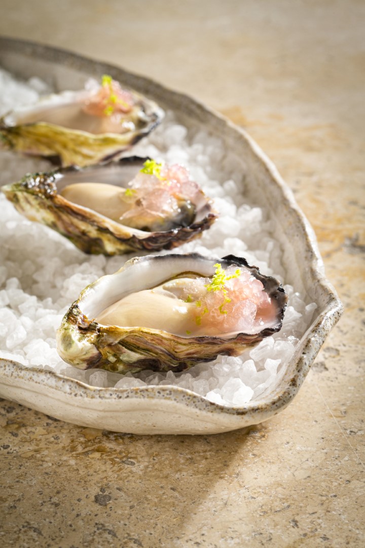 Albany Rock Oysters with grapefruit granita, ginger lime & lime zest ...