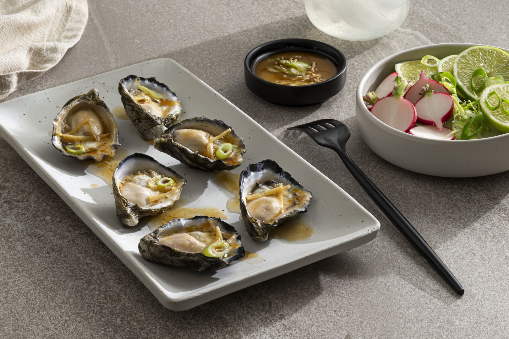 Albany Rock Oysters with miso ginger dressing & baby radish Recipe ...