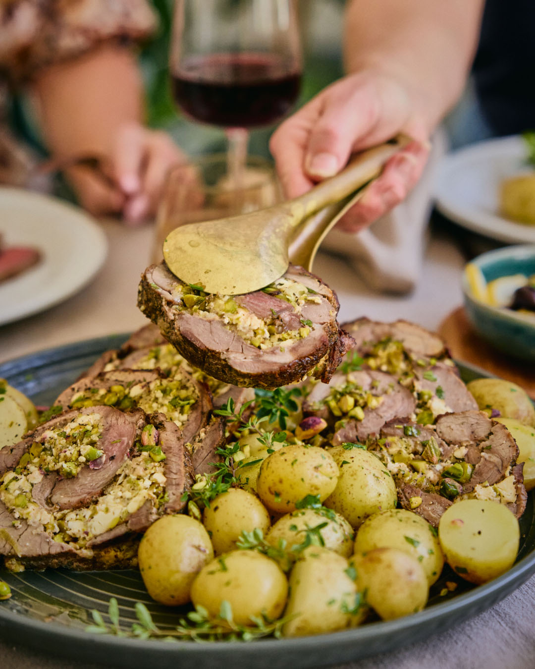 Rolled lamb leg with feta, mint & pistachios Recipe | Buy West Eat Best